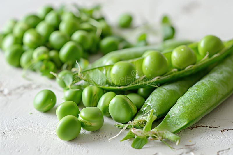 Peas and Pea Pods Arranged on a Clean White Surface Stock Photo - Image ...