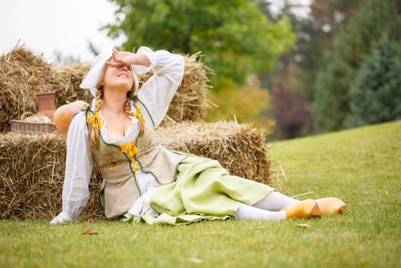 Peasant Resting in the Hay after Work Stock Image - Image of costume ...