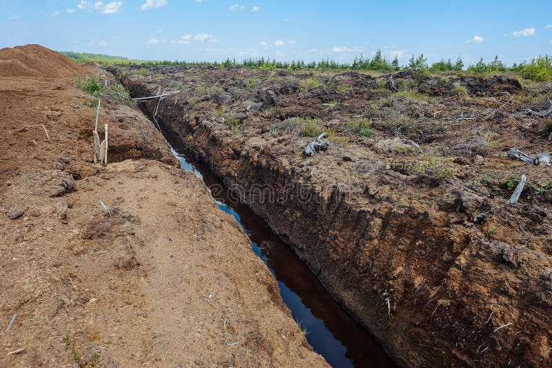 Peat extraction in a field stock image. Image of land - 44735183