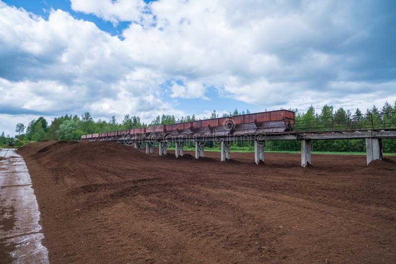Peat Transport Wagons at the Loading Point. Raised Platform for Loading ...