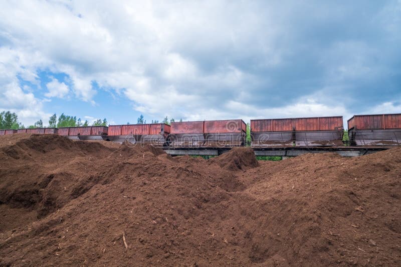Peat Transport Wagons at the Loading Point. Raised Platform for Loading ...