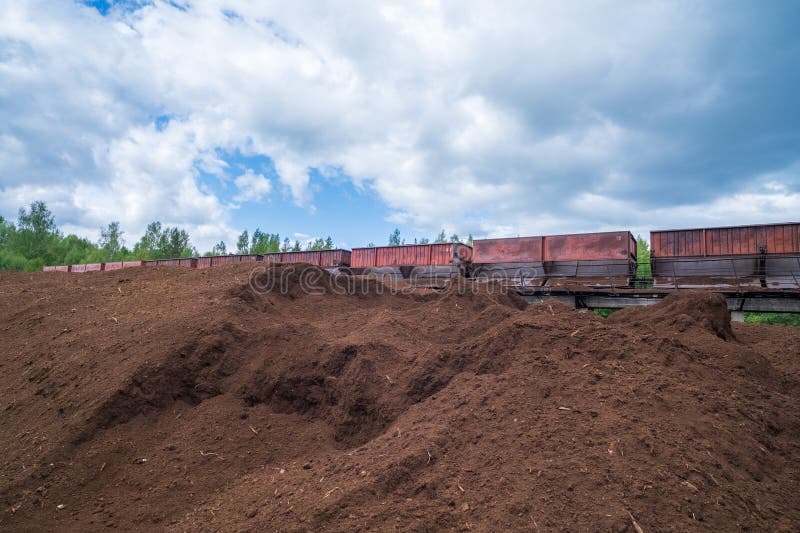 Peat Transport Wagons at the Loading Point. Raised Platform for Loading ...