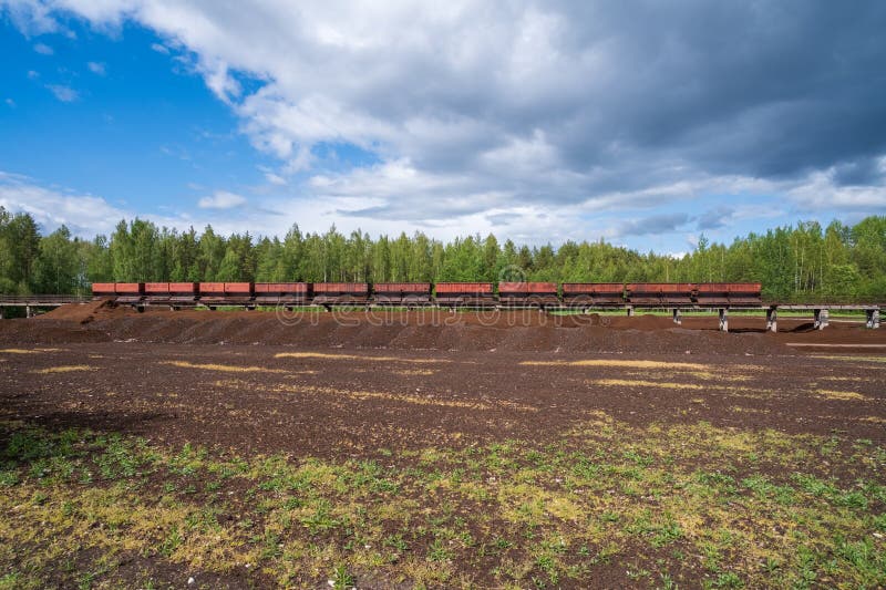 Peat Transport Wagons at the Loading Point. Raised Platform for Loading ...