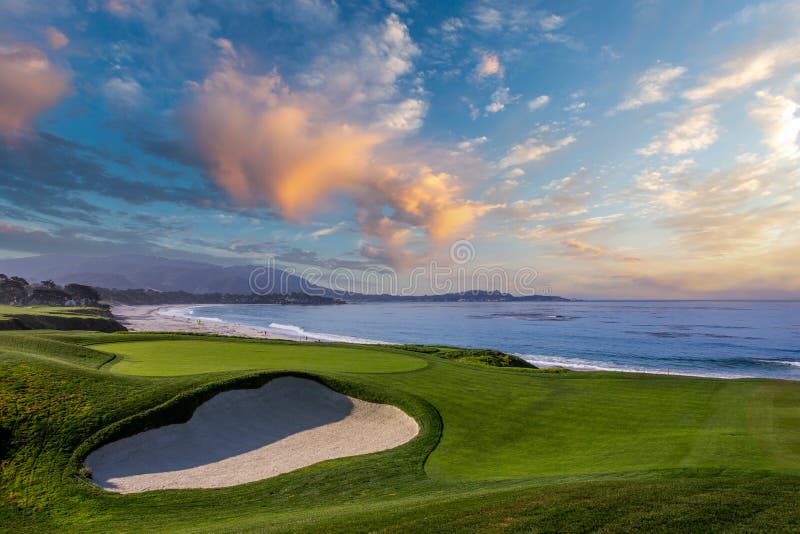 Hole 7, Pebble Beach Golf Links, CA Stock Photo - Image of beach, links ...