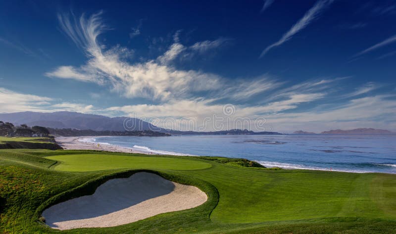 Hole 7, Pebble Beach Golf Links, CA Stock Photo - Image of beach, links ...