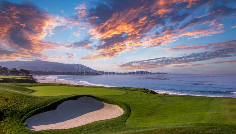 Hole 7, Pebble Beach Golf Links, CA Stock Photo - Image of beach, links ...