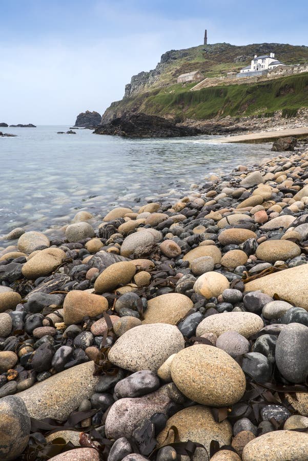 Pebble Beach and Headland at Cornwall Stock Image - Image of cape ...