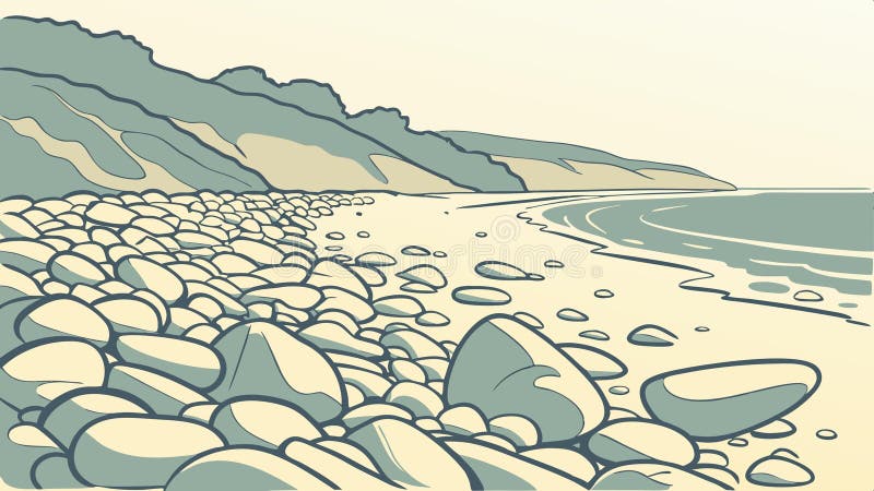 Pebble Beach Landscape, Coastal Stones and Seashore Scenery Vector ...