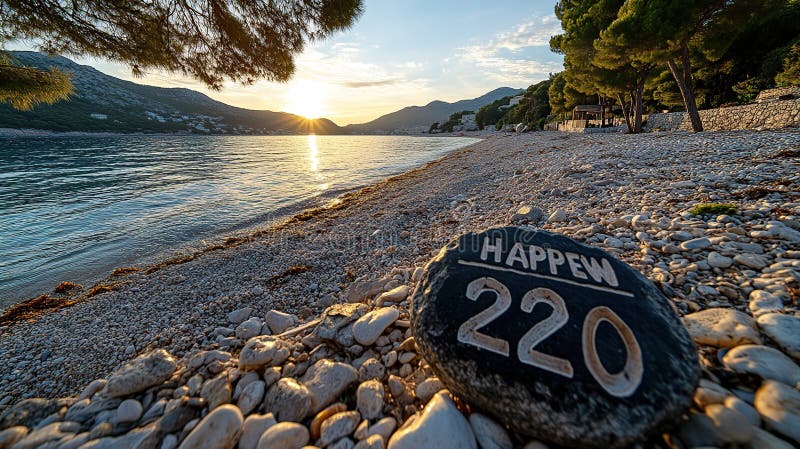 Pebble Beach Sunset with Number Sign Stock Illustration - Illustration ...