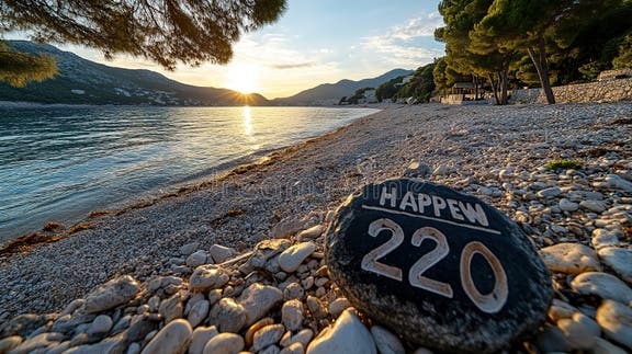 Pebble Beach Sunset with Number Sign Stock Illustration - Illustration ...