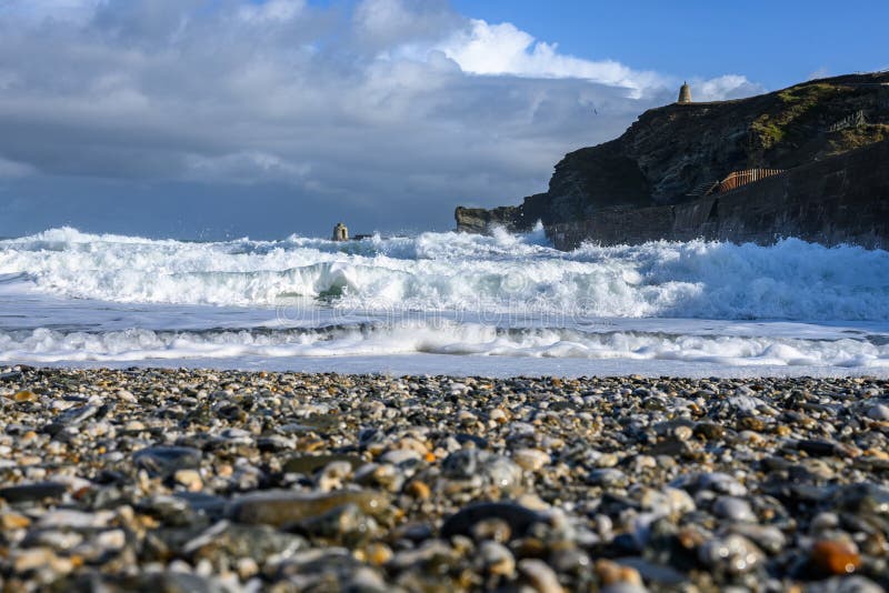Pebble Beach and Waves in Cornwall Stock Image - Image of beautiful ...