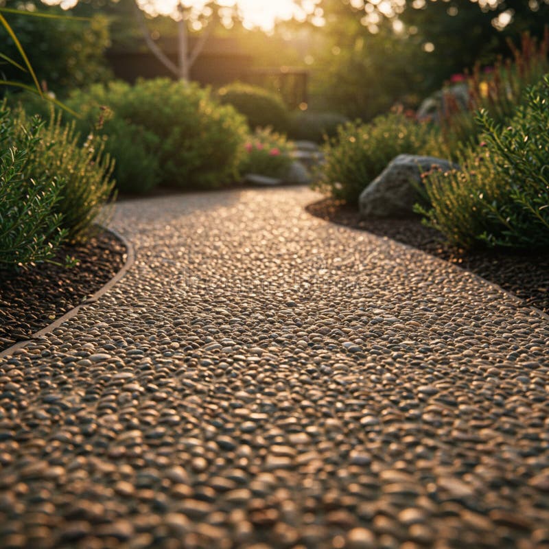 Pebble-coated Pathway Bordered by Lush Greenery in a Serene Garden ...