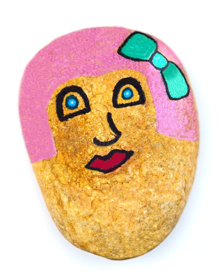 Pebble with Face Painted on Stock Image - Image of portrait, white ...