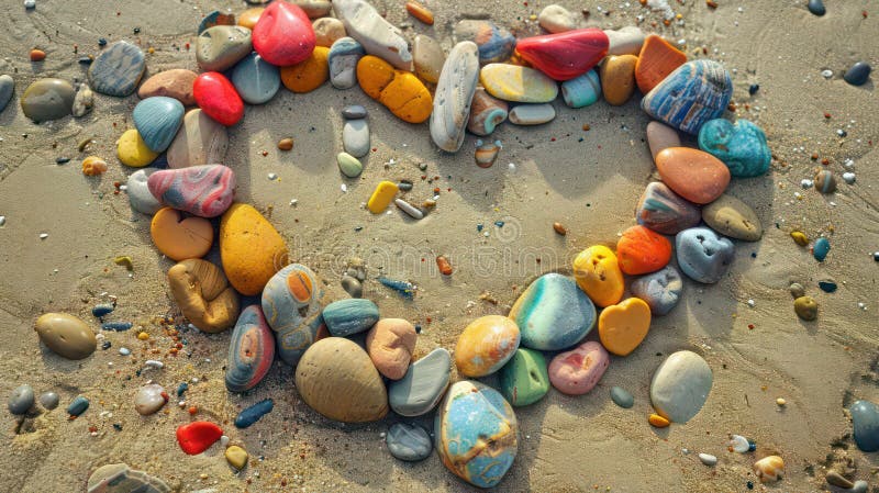 Pebble Heart Artfully Arranged on the Beach Stock Illustration ...