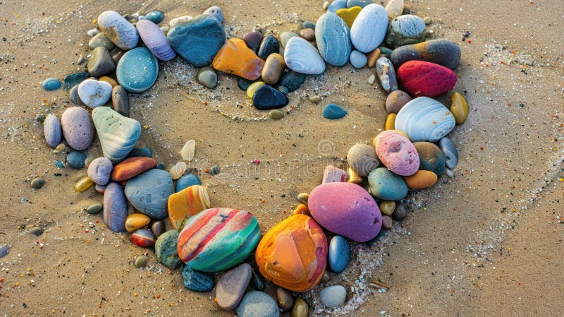 Pebble Heart Artfully Arranged on the Beach Stock Illustration ...
