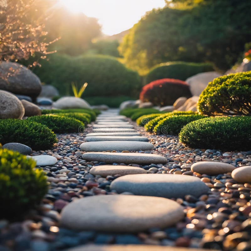 Pebble Path in a Zen Garden. Generative AI Stock Illustration ...