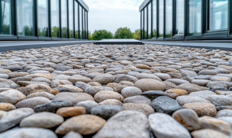 Pebble Pathway Leading To Glass Building Stock Illustration ...