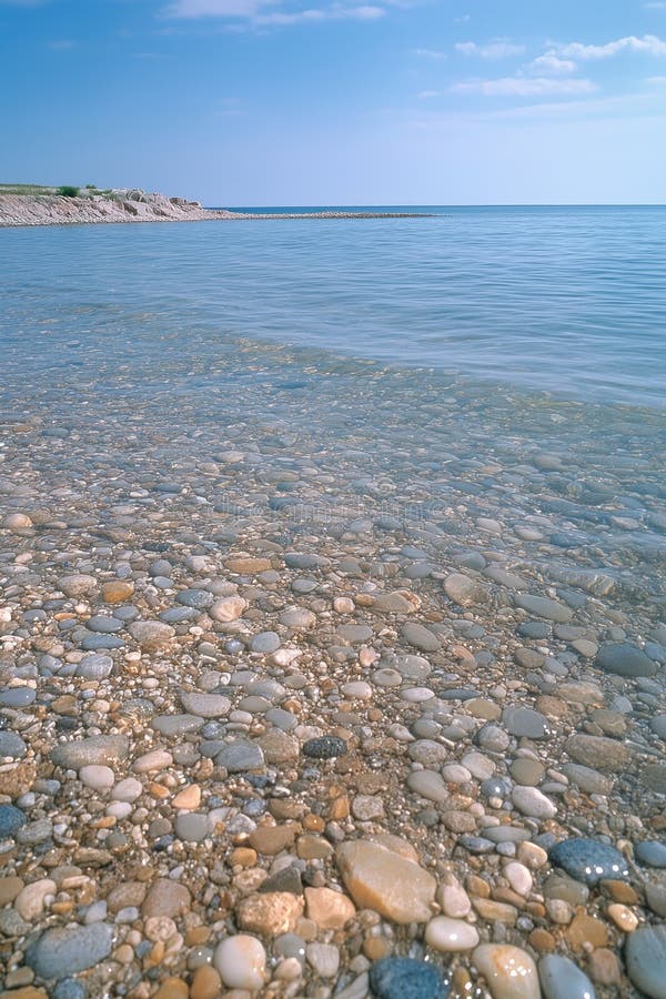 Pebble Sea Beach with Clear Water, Vertical Background Stock ...