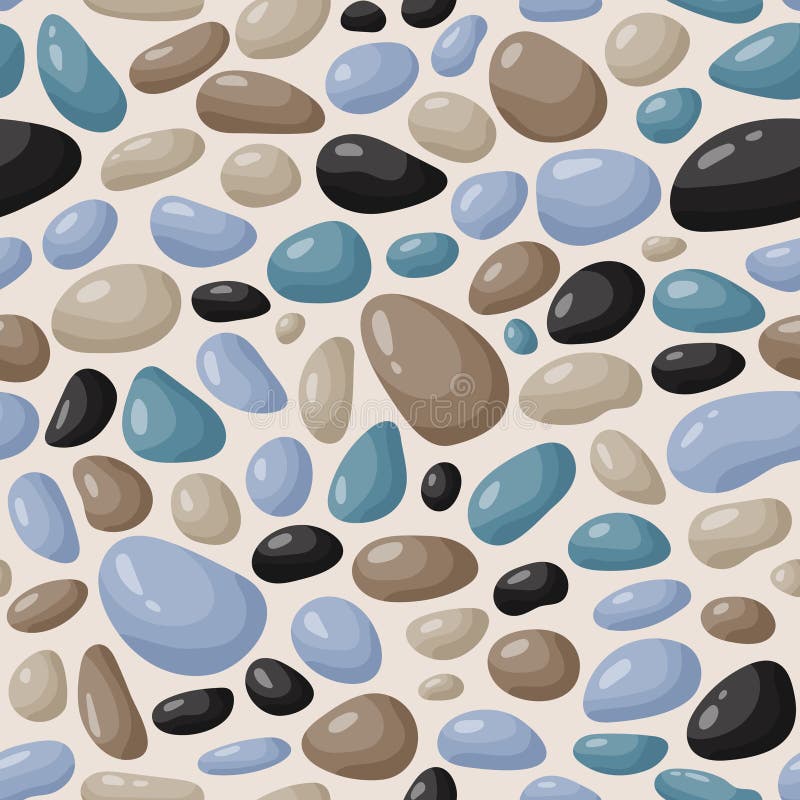 Pebble Seamless Pattern. Smooth Stones Background. Cartoon Cobblestone ...