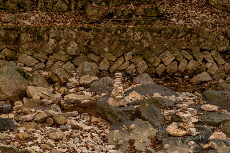Pebble Stack in Dry Riverbed Stock Image - Image of peaceful ...