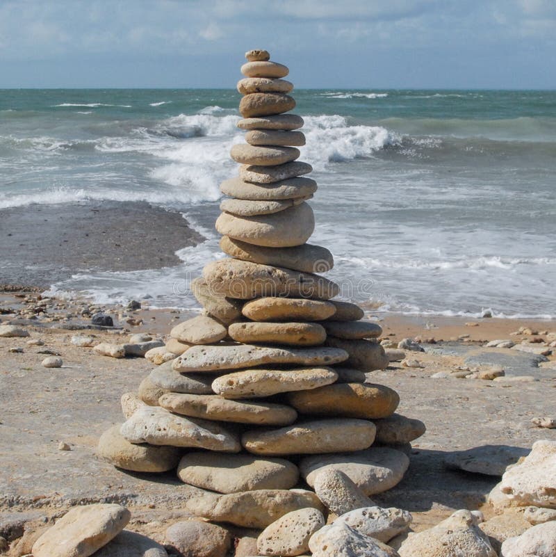 Pebble Stacked on Beach Edge with Sea View Stock Photo - Image of view ...