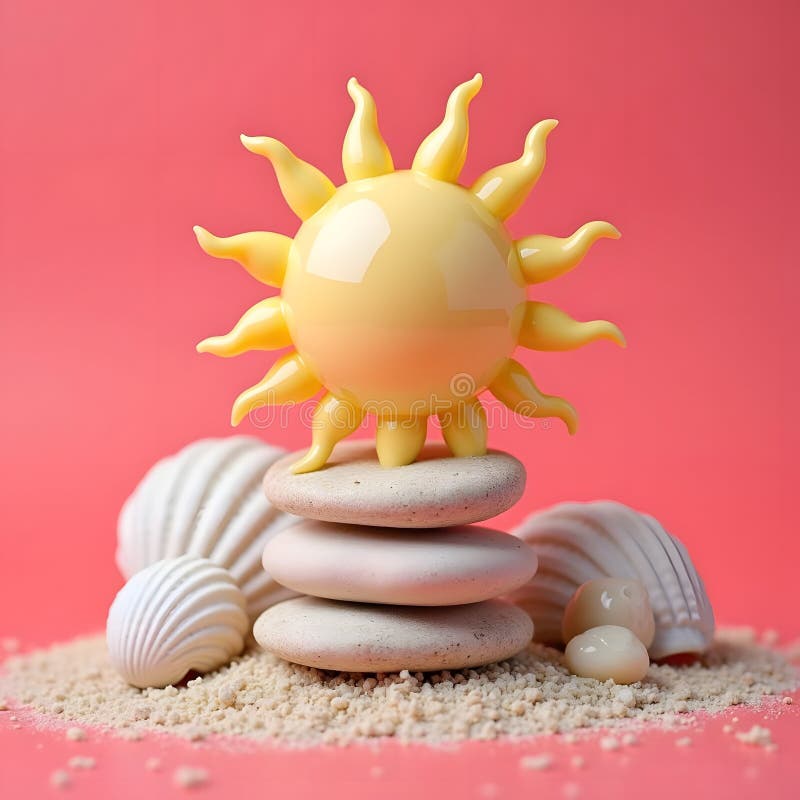 Pebble Stacked Sun in Tropical Paradise with Seashells Stock ...