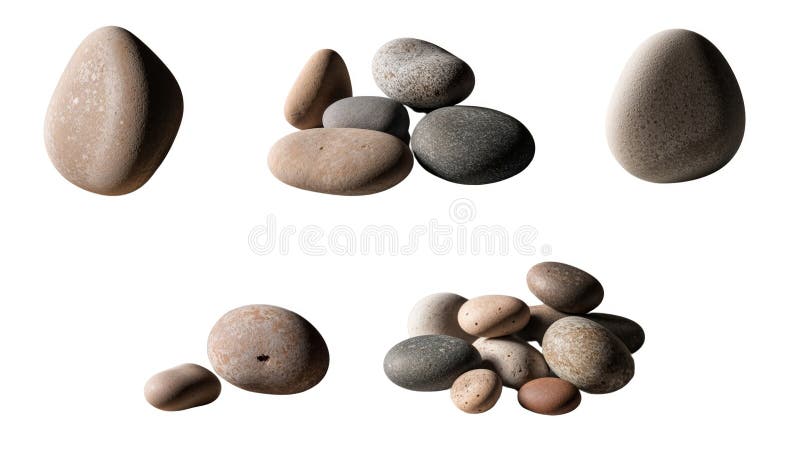 Pebble Stones Shown in Different Cuts and Angles on a White Background ...