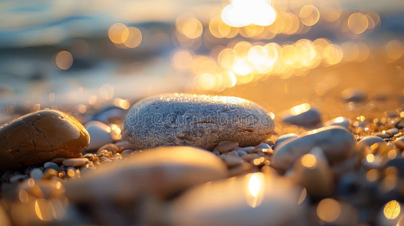 Pebbles on the Coast Glowing in Golden Sunlight Stock Illustration ...