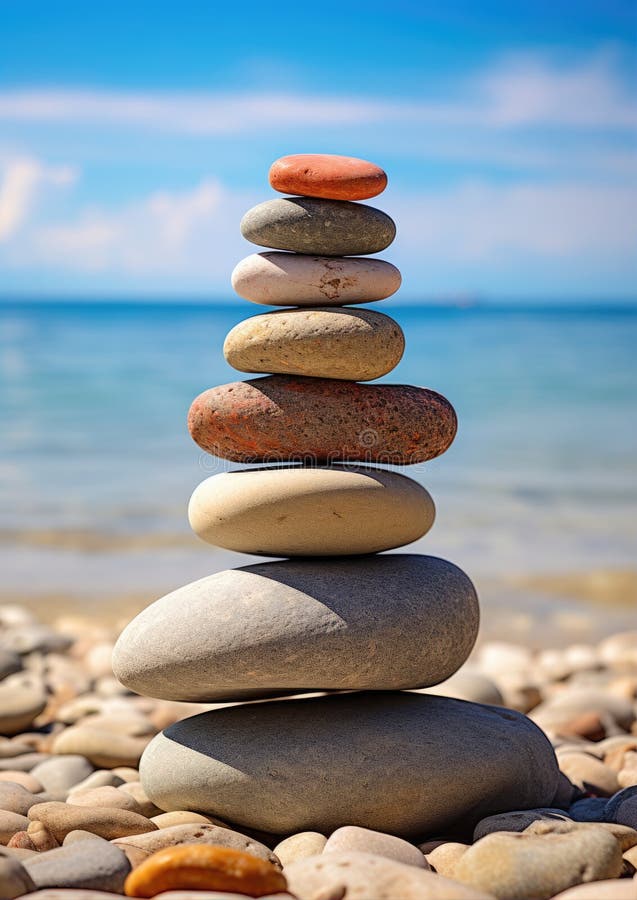 Pebbles Pyramid on the Beach Stock Illustration - Illustration of ...