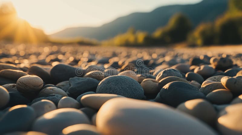 Pebbles on River Bank, in Close-up Stock Photo - Image of round ...
