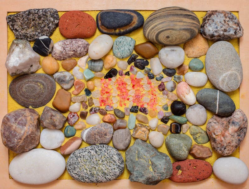 Pebbles, Sand, Colored Stones and Sea Salt Crystals Stock Photo - Image ...