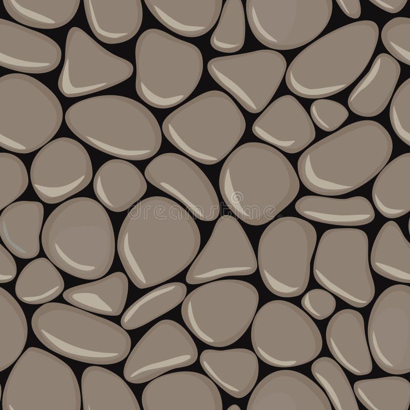 Pebbles Seamless Pattern on White Background. Black Stones Seamless ...