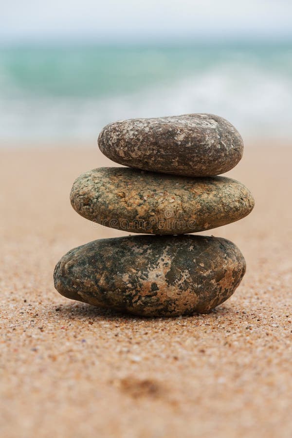 Pebbles Stack in Peaceful Evening Stock Photo - Image of blue, relax ...