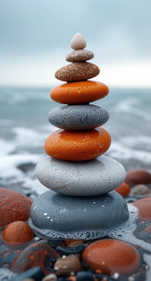 Pebbles Stacked on Top of Each Other on the Beach Stock Photo - Image ...