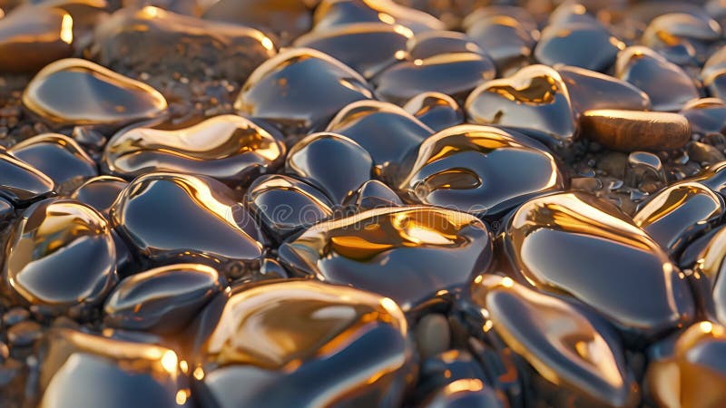 The Pebbles Surface Resembles Liquid Metal Reflecting a Distorted Image ...