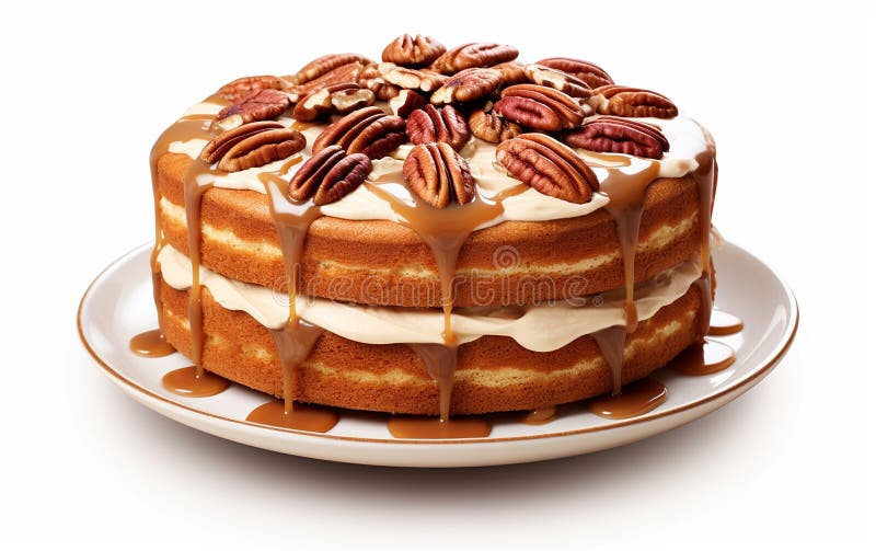 Pecan Cake on Clean White stock image. Image of decadent - 344145373