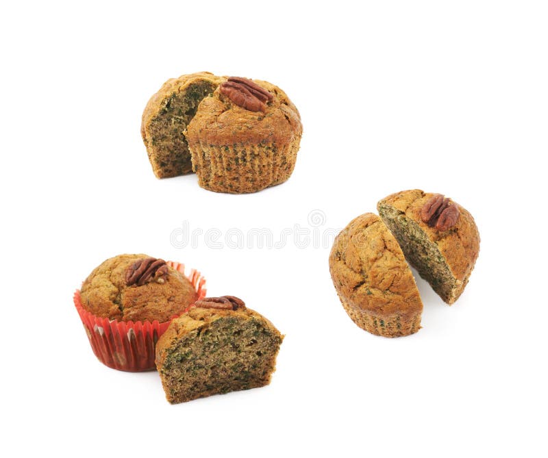Pecan Nut Muffin Cut in Half Stock Photo - Image of homemade, cooking ...