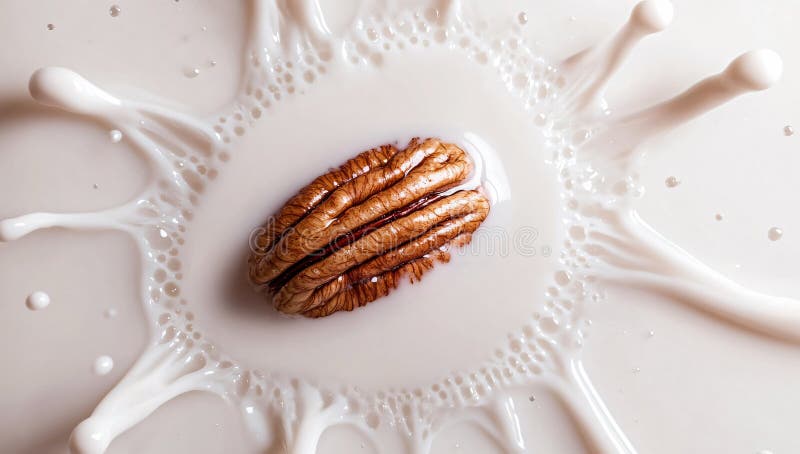 Pecan Nut Splash in Milk, Top View Stock Illustration - Illustration of ...