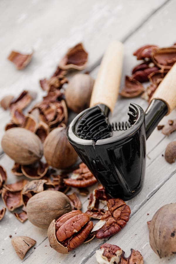 Pecan Nuts in Crate on White Wood Stock Image - Image of blur ...