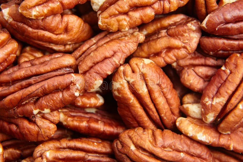 Pecan Nuts Kernel Texture Background Closeup. Heap of Peeled Pecan ...