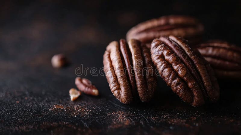 Pecan Nuts Rest Dark Surface Accentuated Low Key Contour Lighting ...