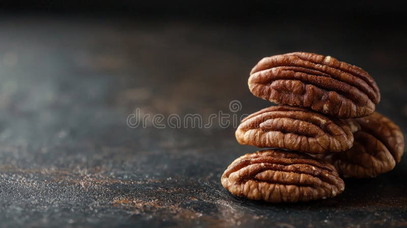 Pecan Nuts are Stacked Dark Backdrop Showcasing Their Rich Texture and ...
