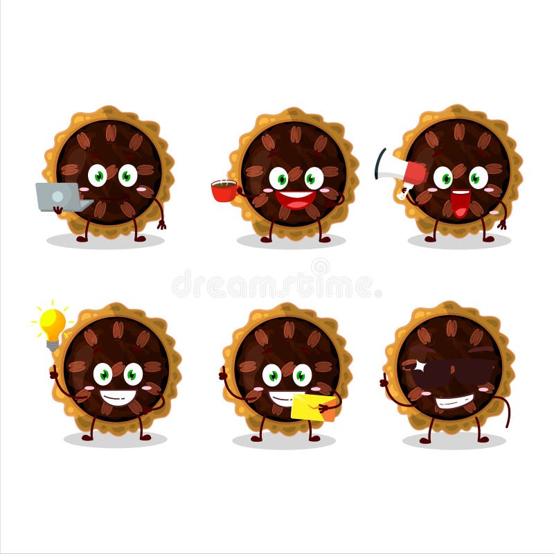 Pecan Pie Cartoon Character with Various Types of Business Emoticons ...