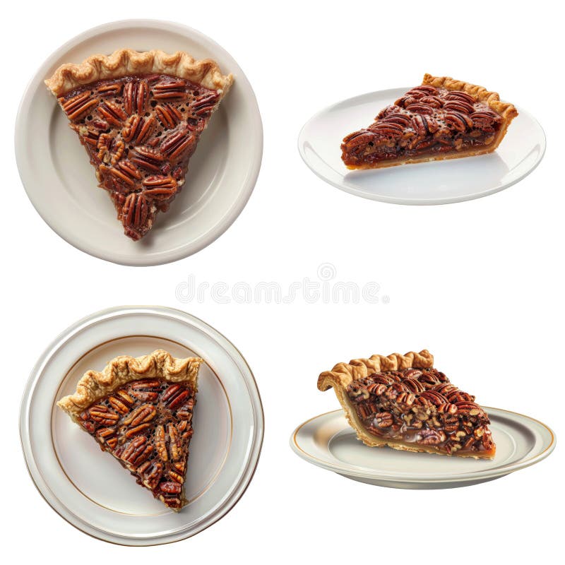 Pecan Pie Slices on White Plates with Gold Trim Stock Image ...