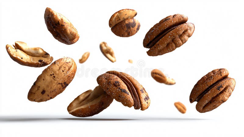 Pecans Nuts Falling Isolated White Background - Nut Harvest Concept ...