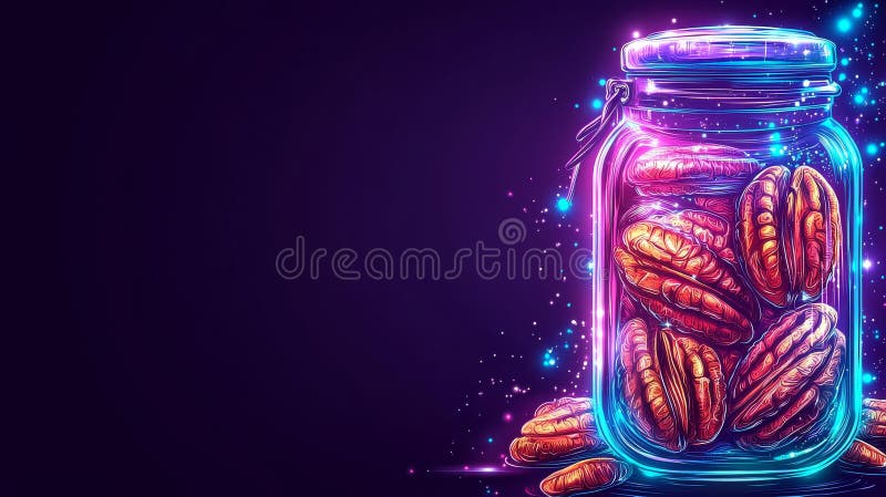 The Pecans are Placed in a Glass Jar Featuring a Neon Pink Outline on a ...