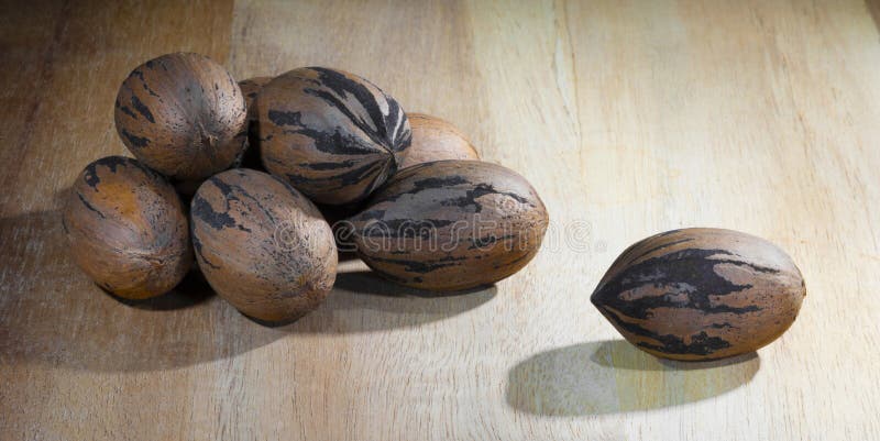 Pecans Ready To Shell on a Wood Surface Stock Photo - Image of baking ...