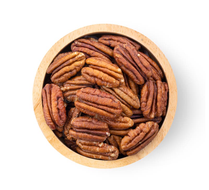 Pecans in Wood Bowl Isolated on White Background Stock Photo - Image of ...
