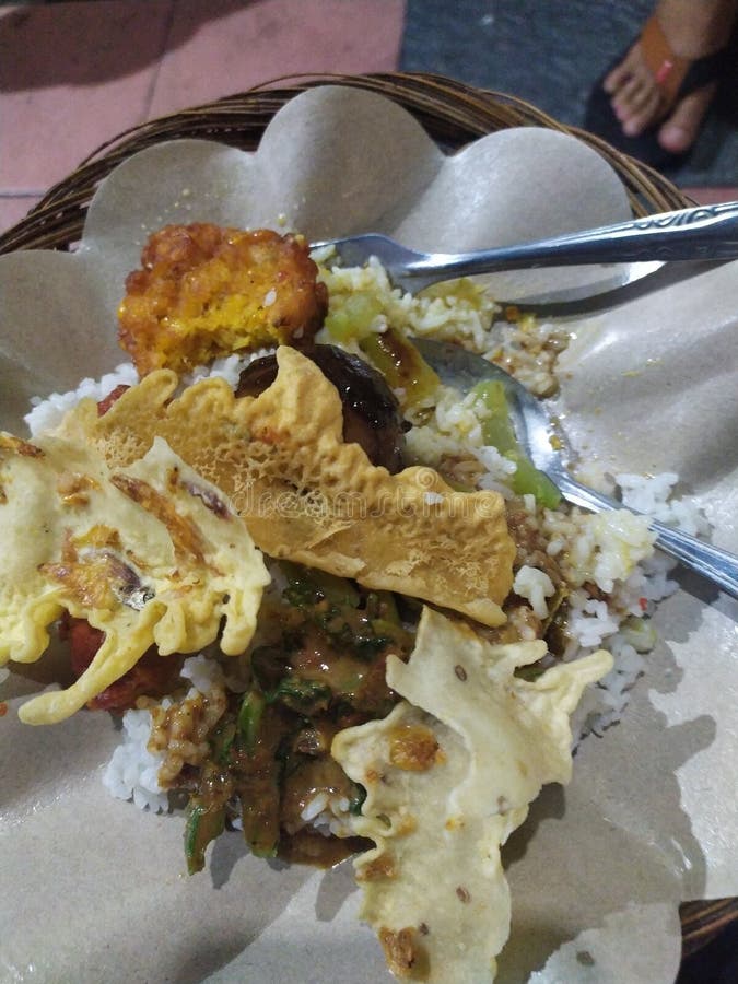 Pecel Rice in the Night with Peyek and Corn Stock Photo - Image of ...