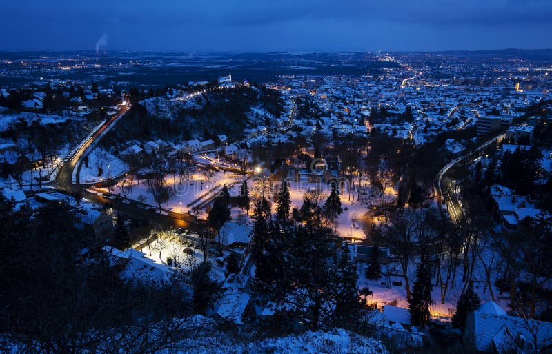 Pecs City at Night from Above in Blue Hour Stock Photo - Image of ...